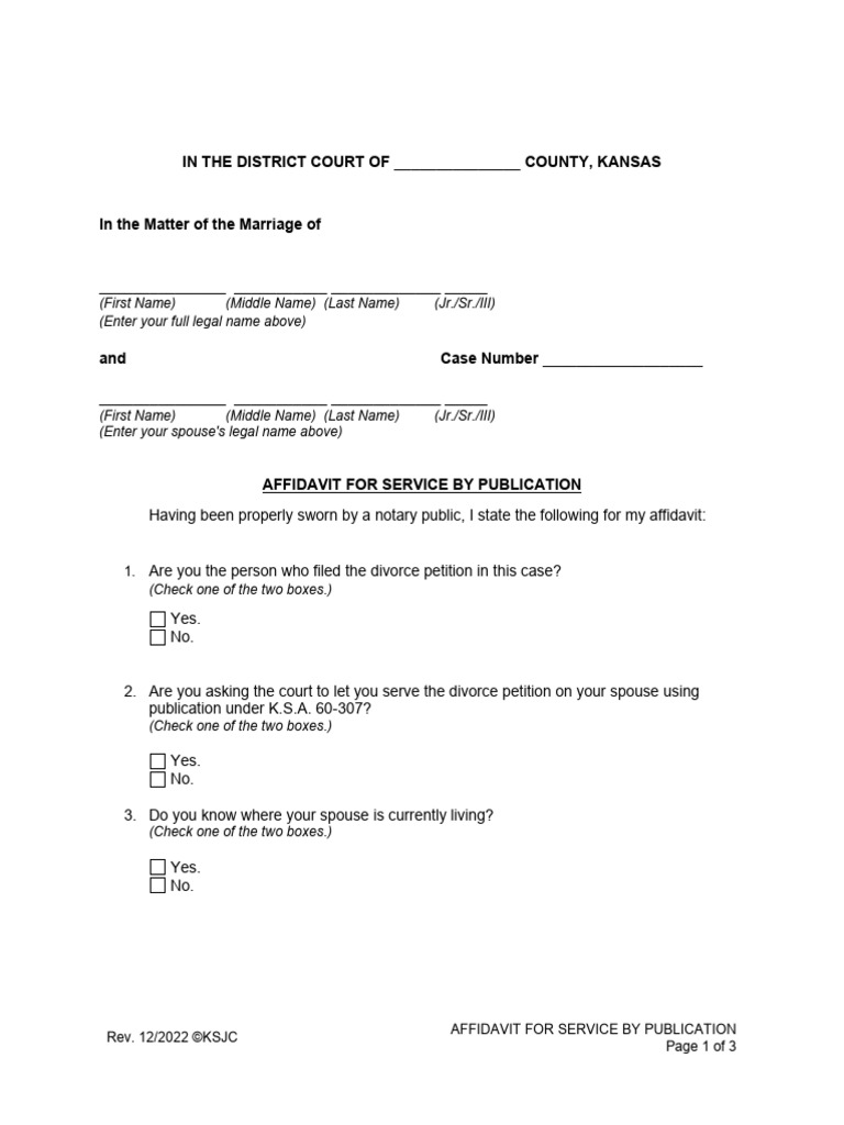 Affidavit For Service by Publication (12-2022) | PDF | Affidavit ...