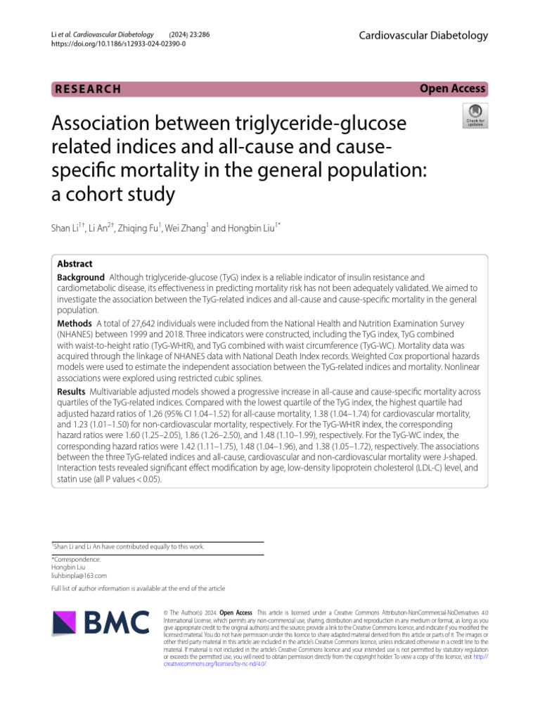 Association Between Triglyceride-Glucose Relat | PDF