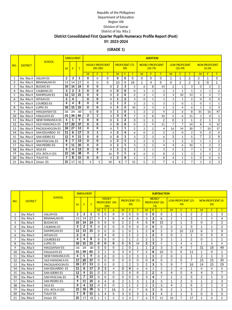 District Numeracy Report First Quarter (Post) | PDF