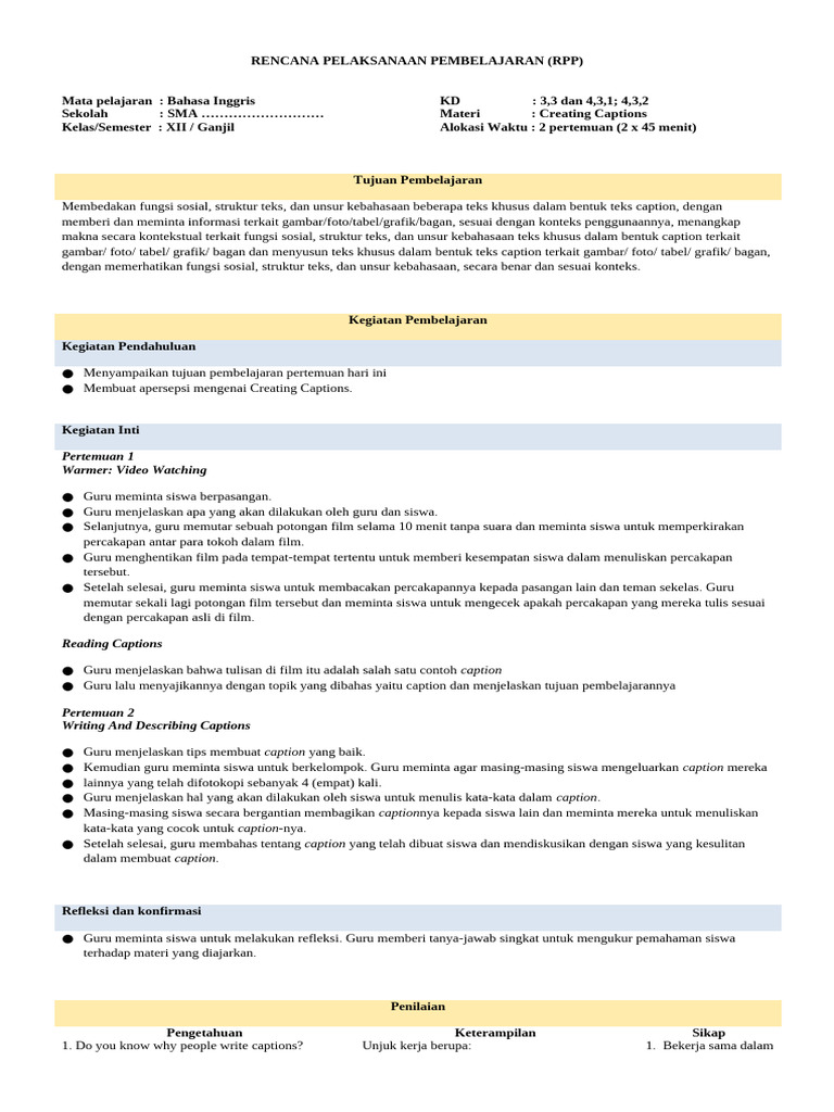 RPP Creating Captions | PDF