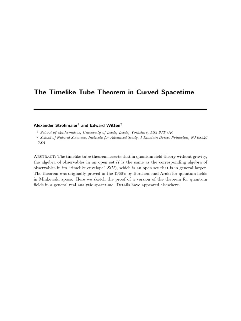 Alexander Strohmaier, Edward Witten - The Timelike Tube Theorem in ...