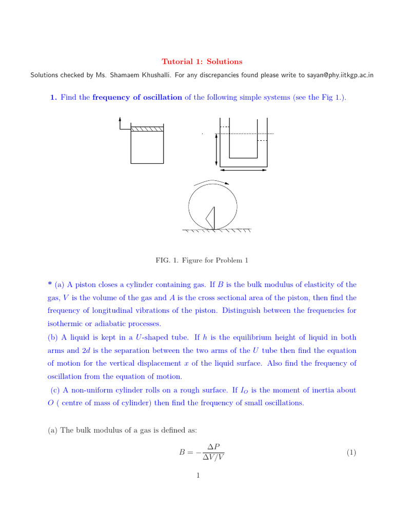 Physics of Waves Tutorial: Simple Harmonic Motion (IIT KGP) | PDF