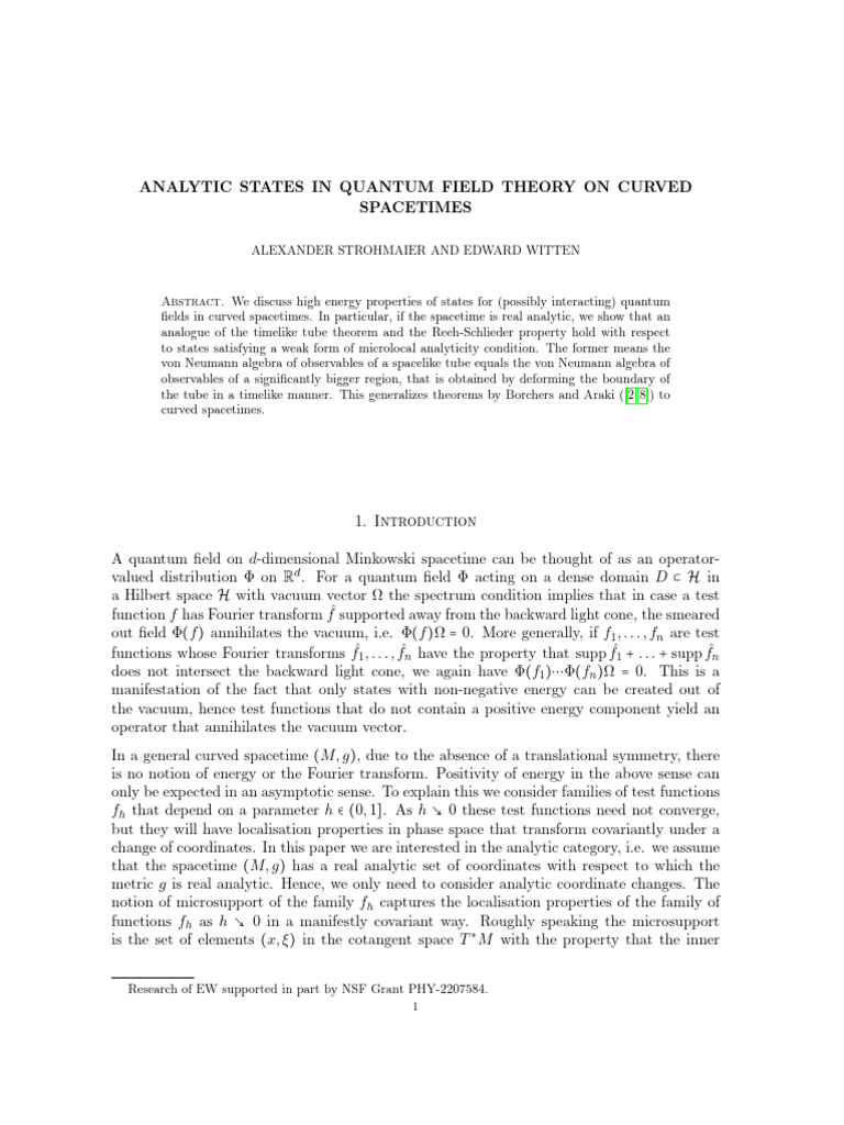 Alexander Strohmaier and Edward Witten - Analytic States in Quantum ...