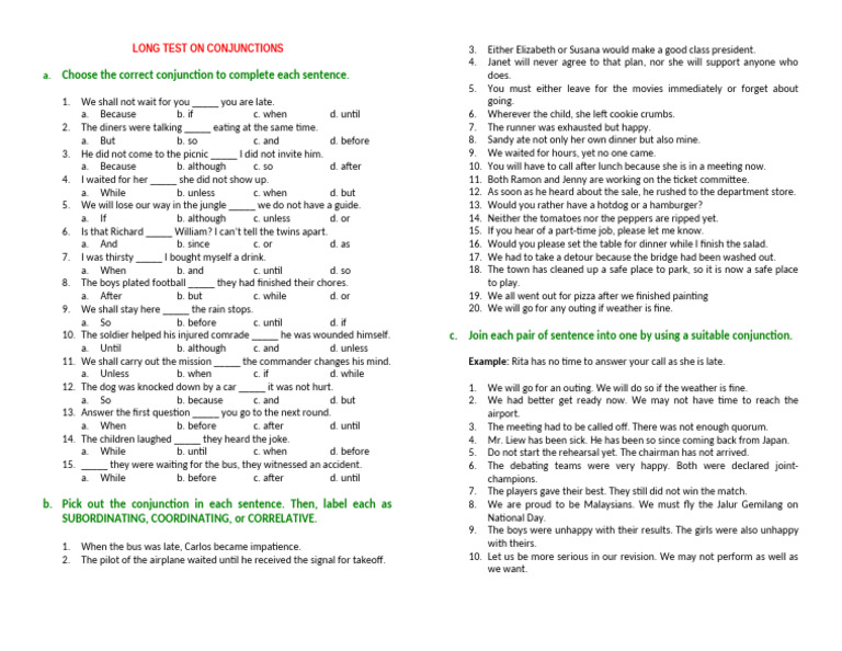 Long Test On Conjunctions | PDF