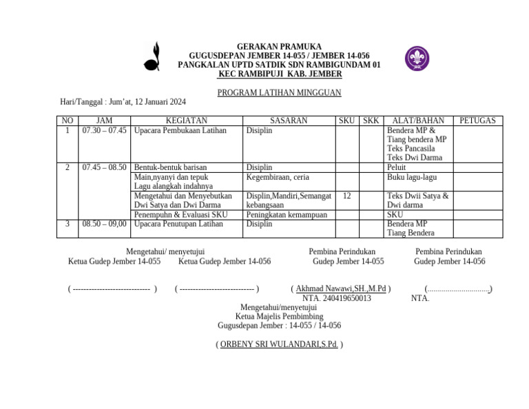 Program Latihan Mingguan, 12-01-2024 | PDF