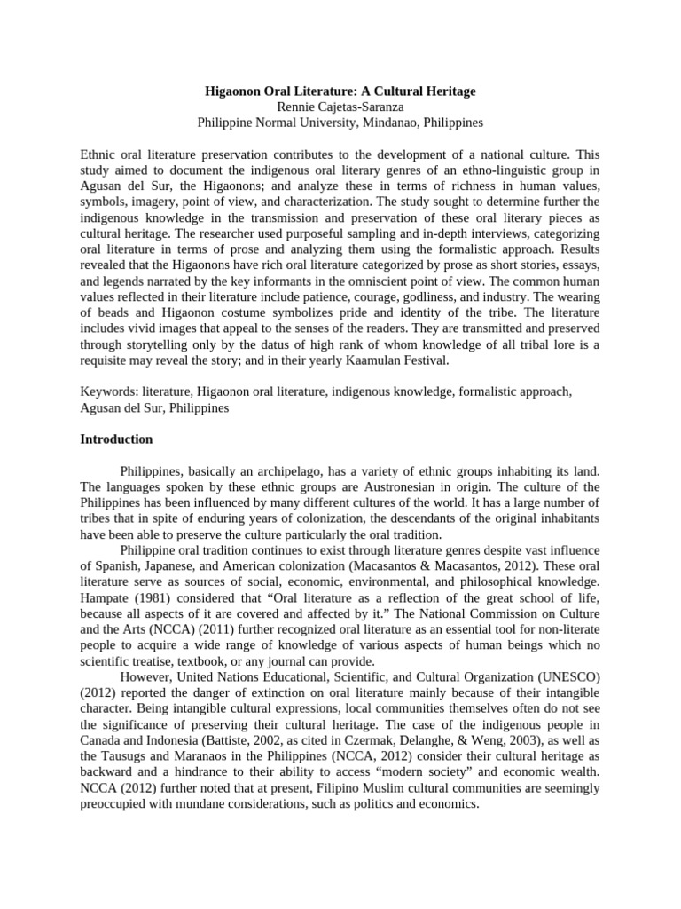 Higaonon Oral Literature | PDF