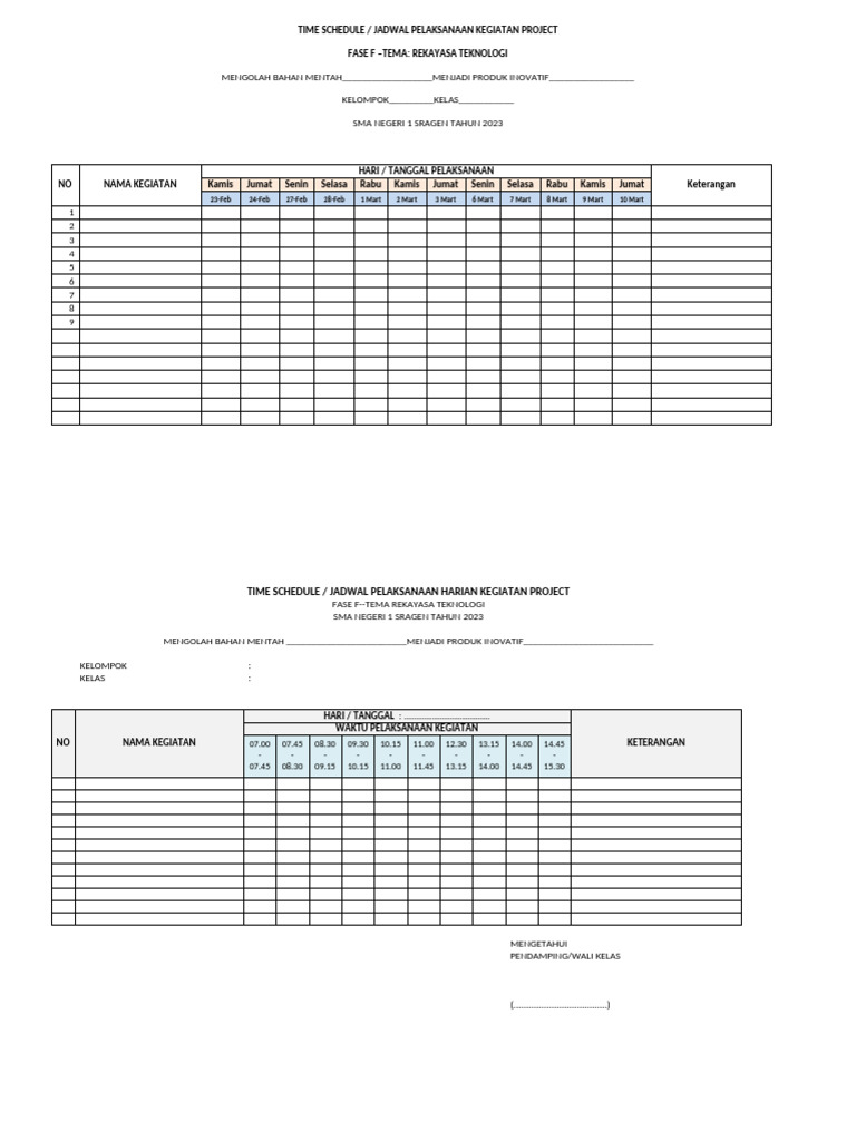 SMA Sragen Project Schedule 2023 | PDF