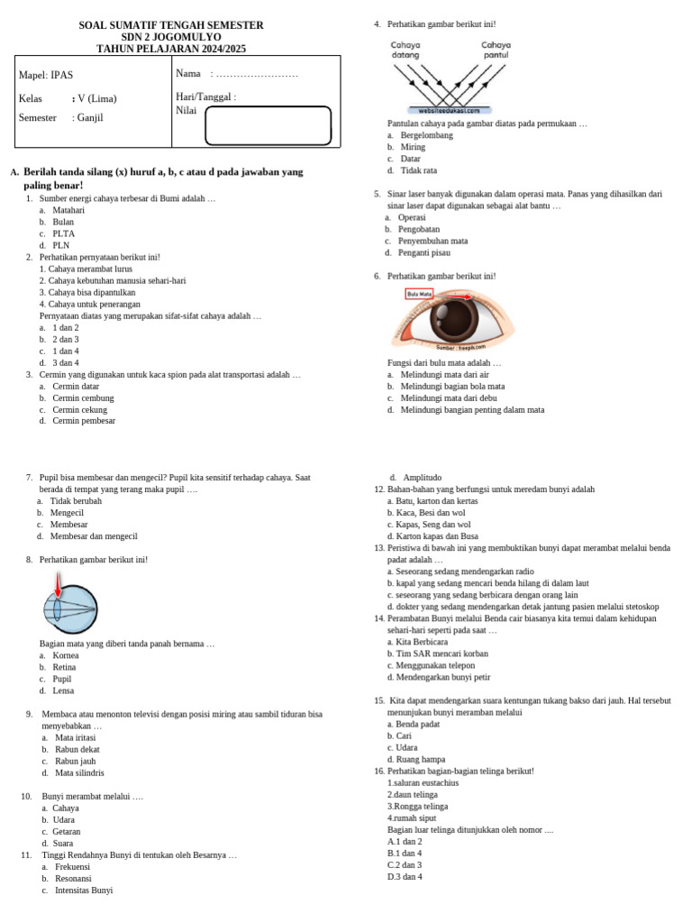 Soal STS 1 IPAS Kelas 5 | PDF