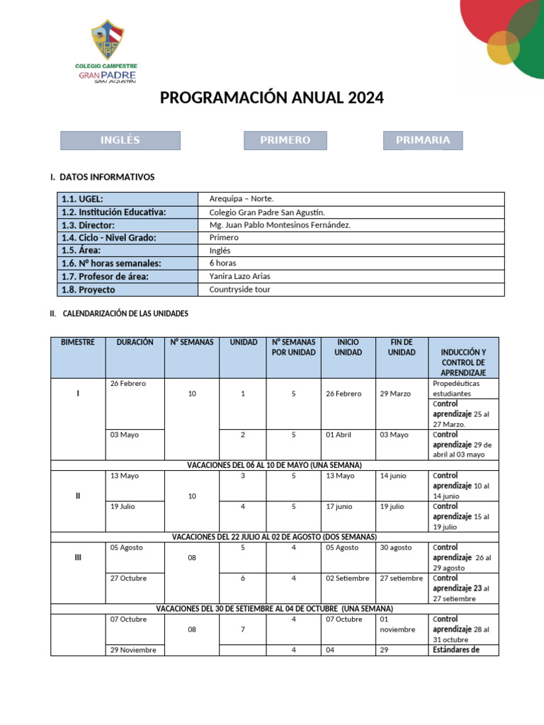 Programación Anual 2024 - English - 1ST Primary | PDF