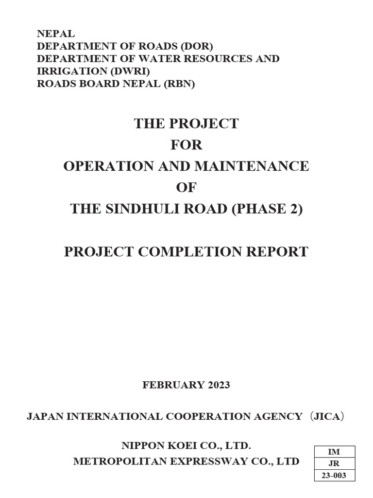 The Project FOR Operation and Maintenance OF The Sindhuli Road (Phase 2 ...