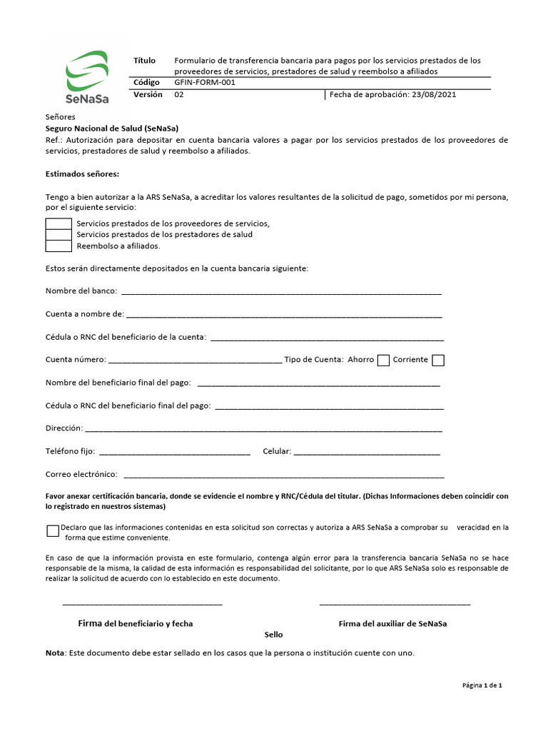 Formulario de Transferencia Bancaria para Pagos | PDF | Bancos ...