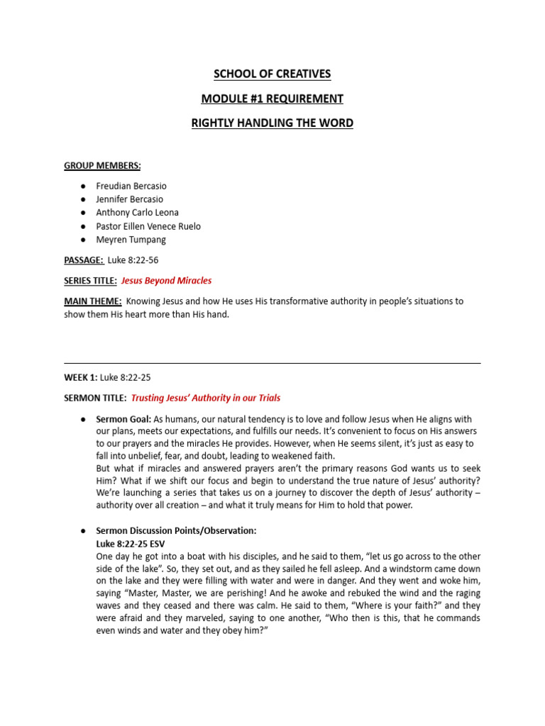 SOC - Module 1 Requirement - Luke 8 22-56 | PDF