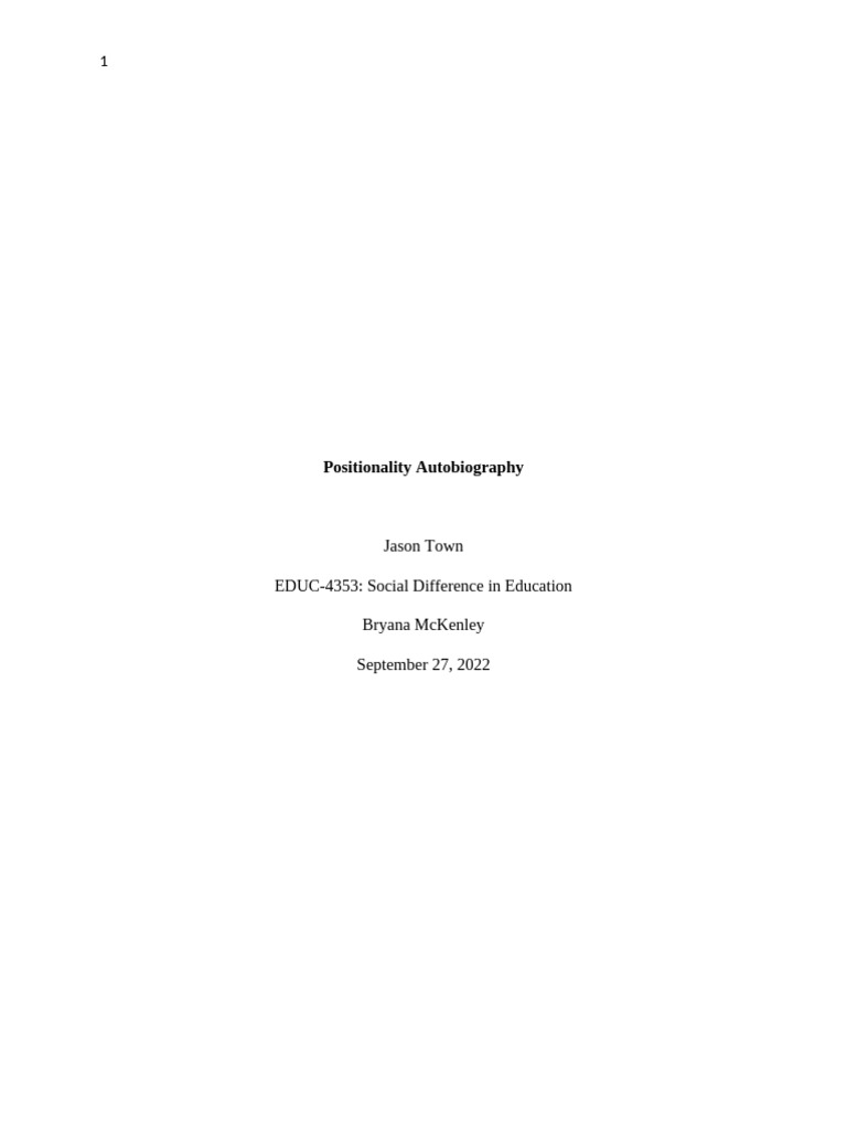 Positionality Autobiography Assignment | PDF
