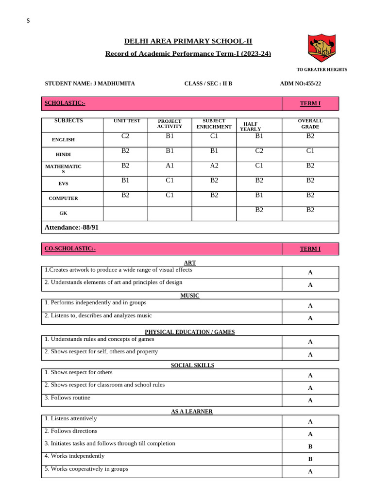 Report Card Sample 23 | PDF