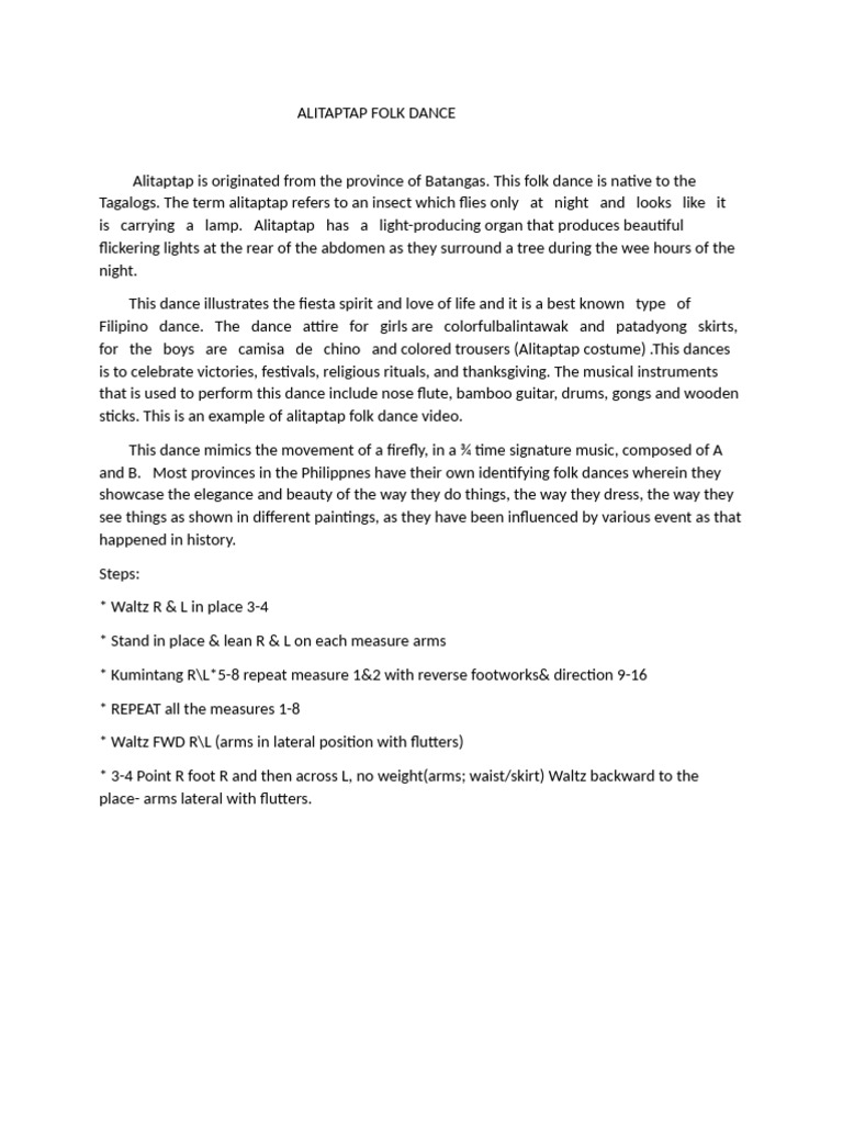 Alitaptap Folk Dance | PDF