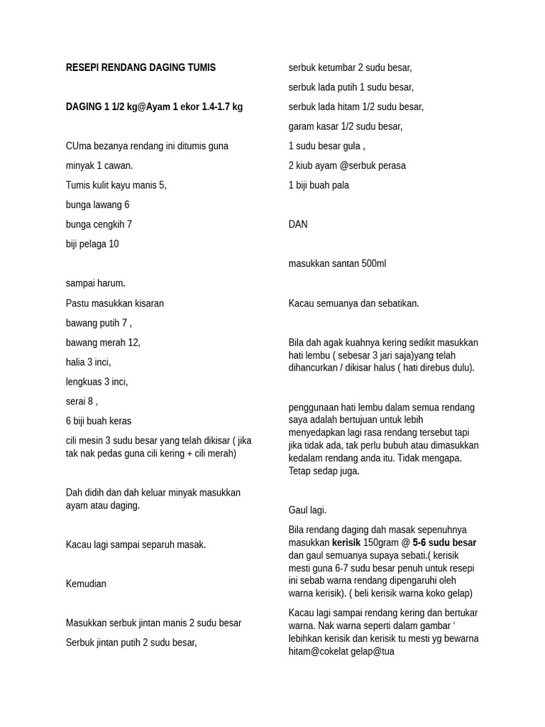 Resepi Rendang Daging Padang | PDF