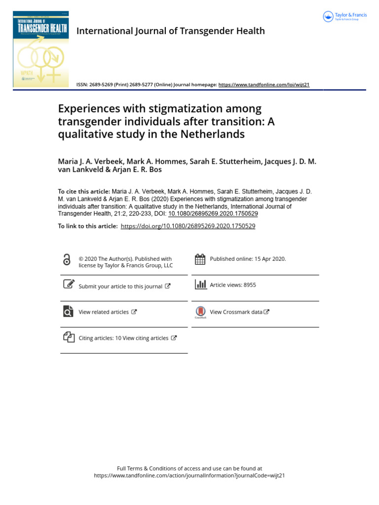Experiences With Stigmatization Among Transgender Individuals After ...