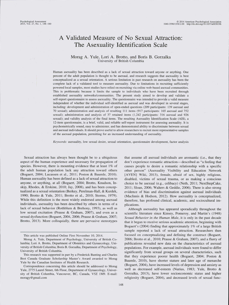 A Validated Measure of No Sexual Attraction: The Asexuality ...