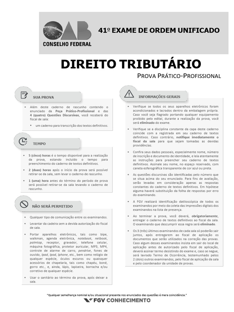41º Eou. 2 Fase. Caderno de Prova. Direito Tributario. | PDF | Advogado ...