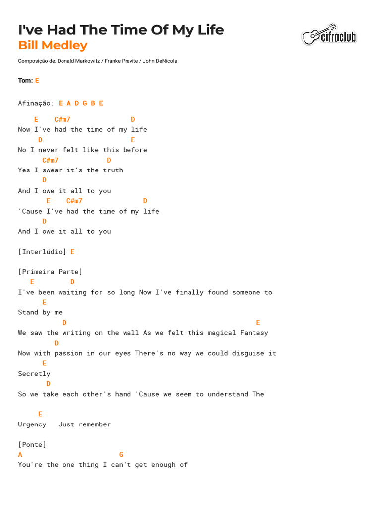 Cifra Club - Bill Medley - I'Ve Had The Time of My Life | PDF