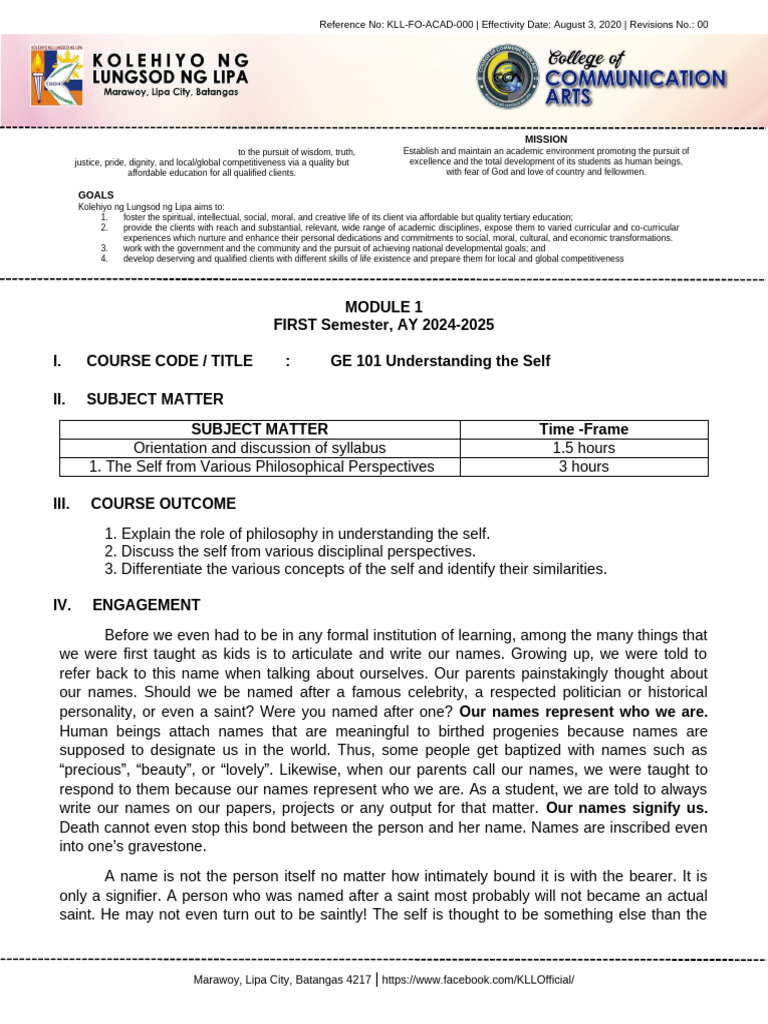 Ge 101 Activity 1 Ay 24 25 | PDF