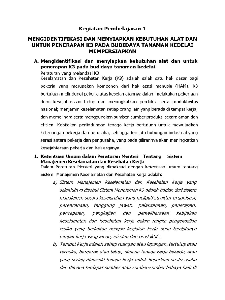 BAHAN BACAAN KP1. Mengidentifikasi Dan Menyiapkan Kebutuhan Alat K3 | PDF