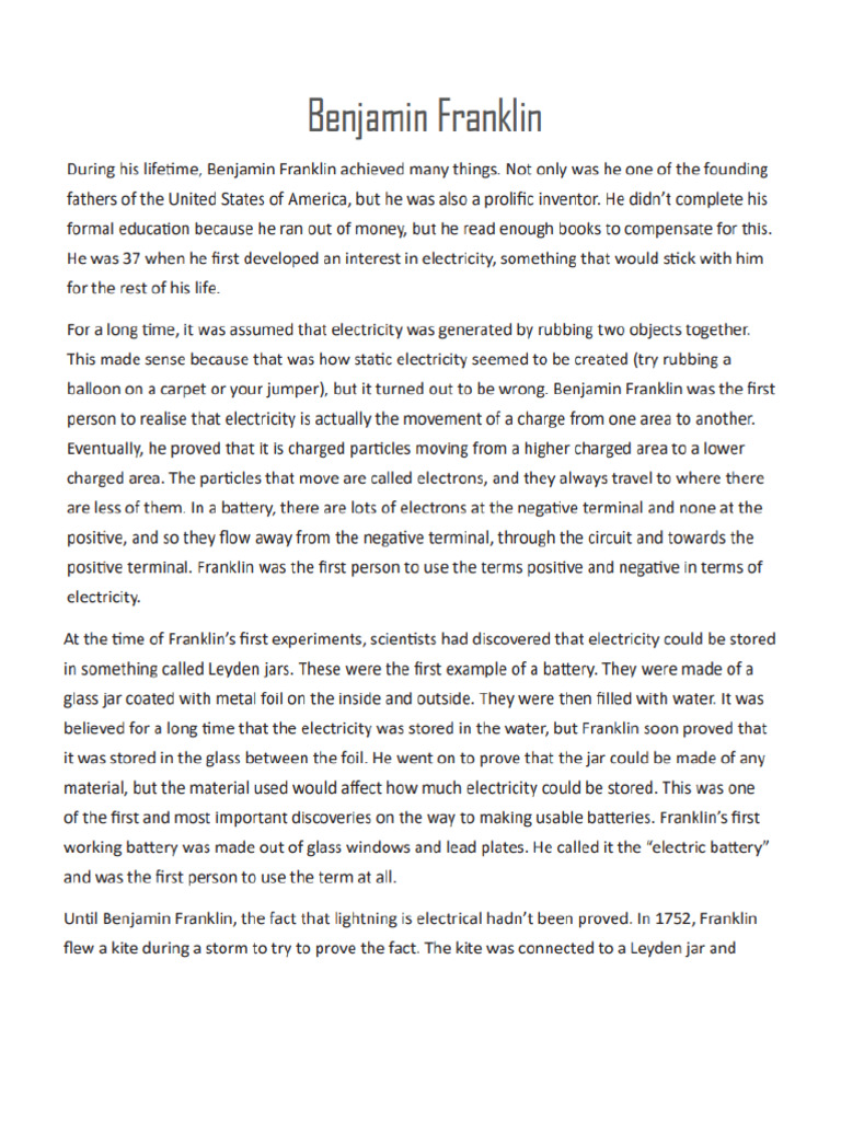 Benjamin Franklin Bio | PDF