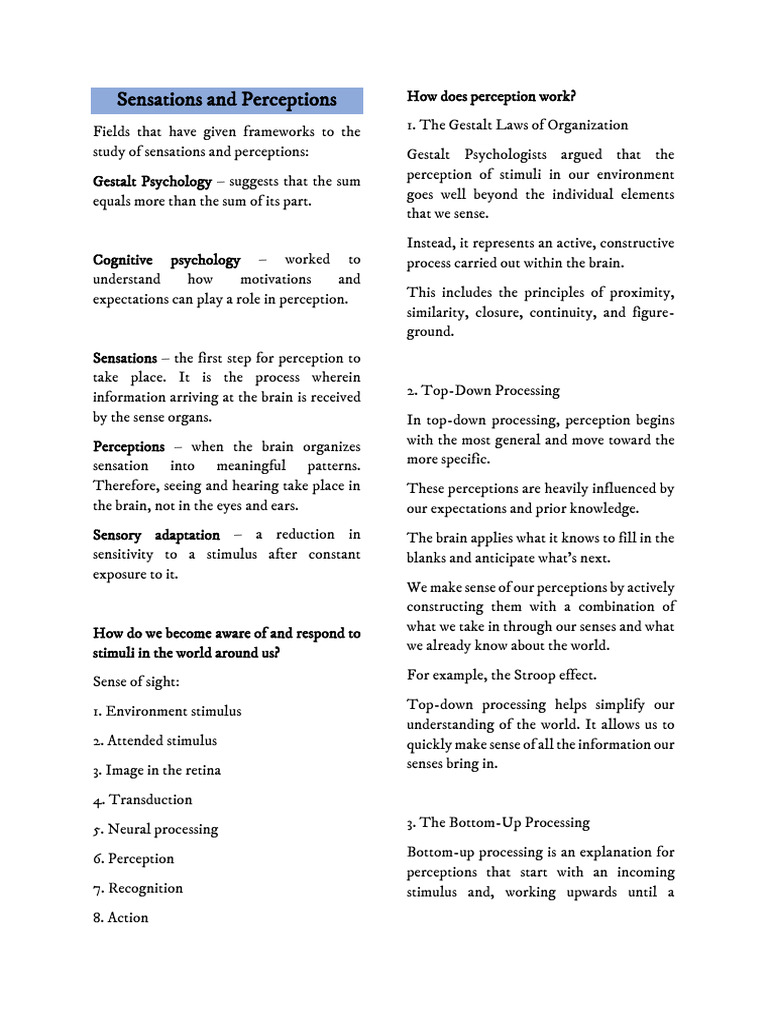 Sensations and Perceptions | PDF