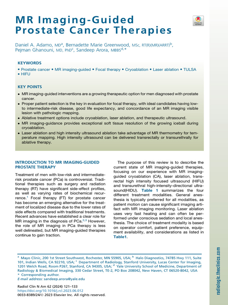 MR Imaging-Guided Prostate Cancer Therapies | PDF