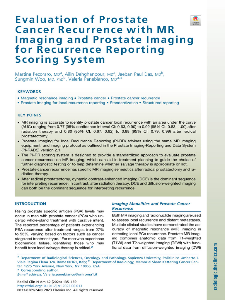 Evaluation of Prostate Cancer Recurrence With MR Imaging and Prostate ...