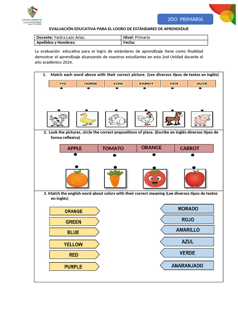 Evaluación Educativa para El Logro de Estándares de Aprendizaje 2do Prim | PDF