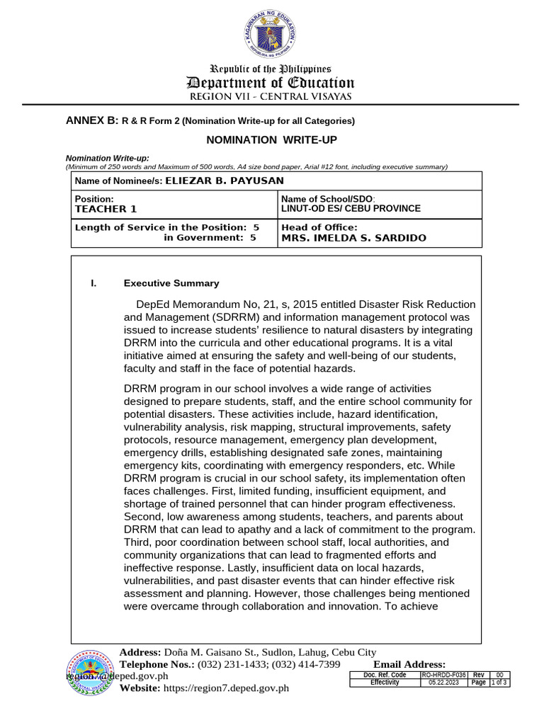 Pasidungog Nomination Form 2 Executive Summary | PDF