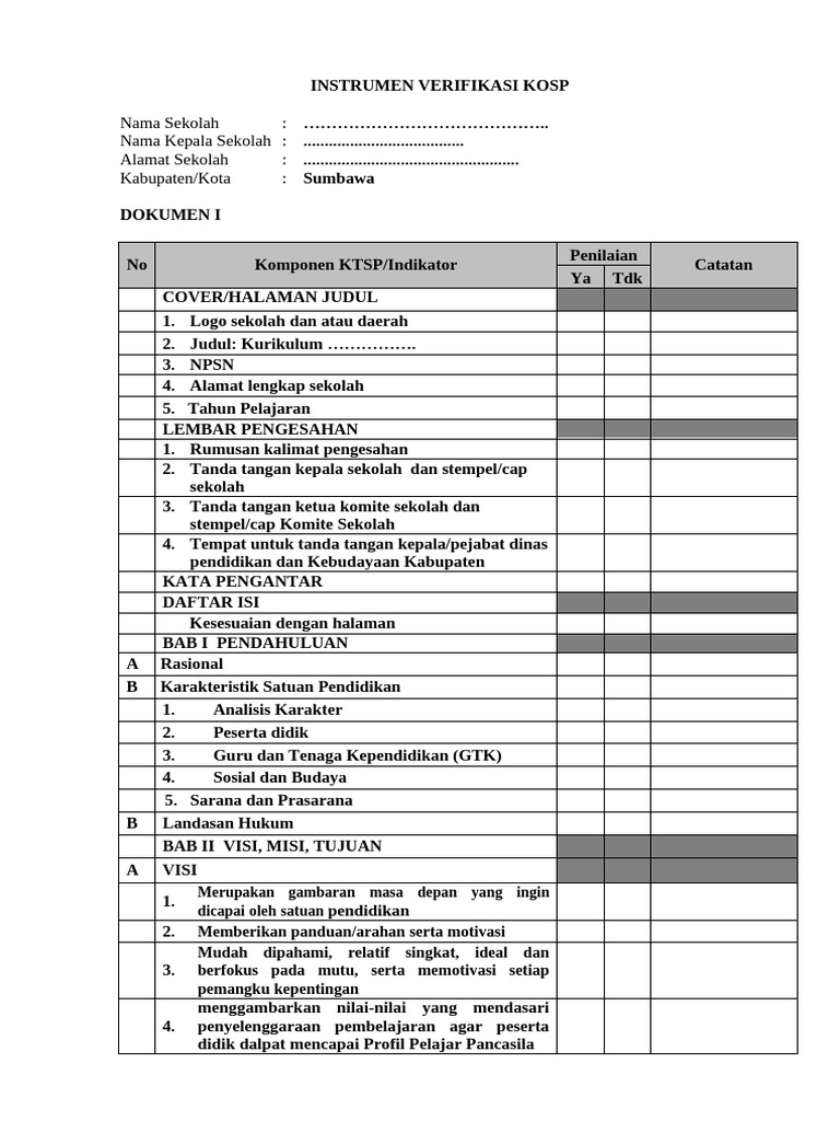 Instrumen Verifikasi Kosp | PDF