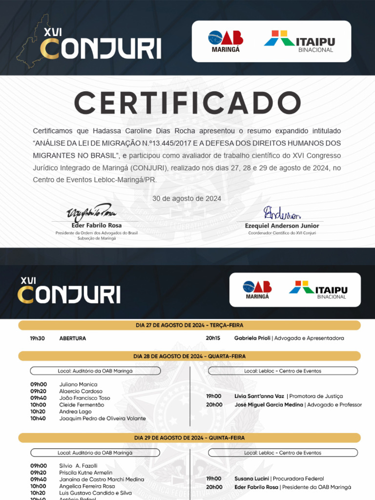 Conjuri - Certificado - Hadassa Caroline Dias Rocha | PDF
