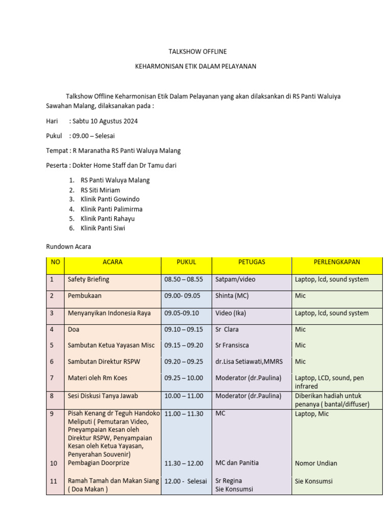 RUNDOWN TALKSHOW 10 Agustus 2024 | PDF