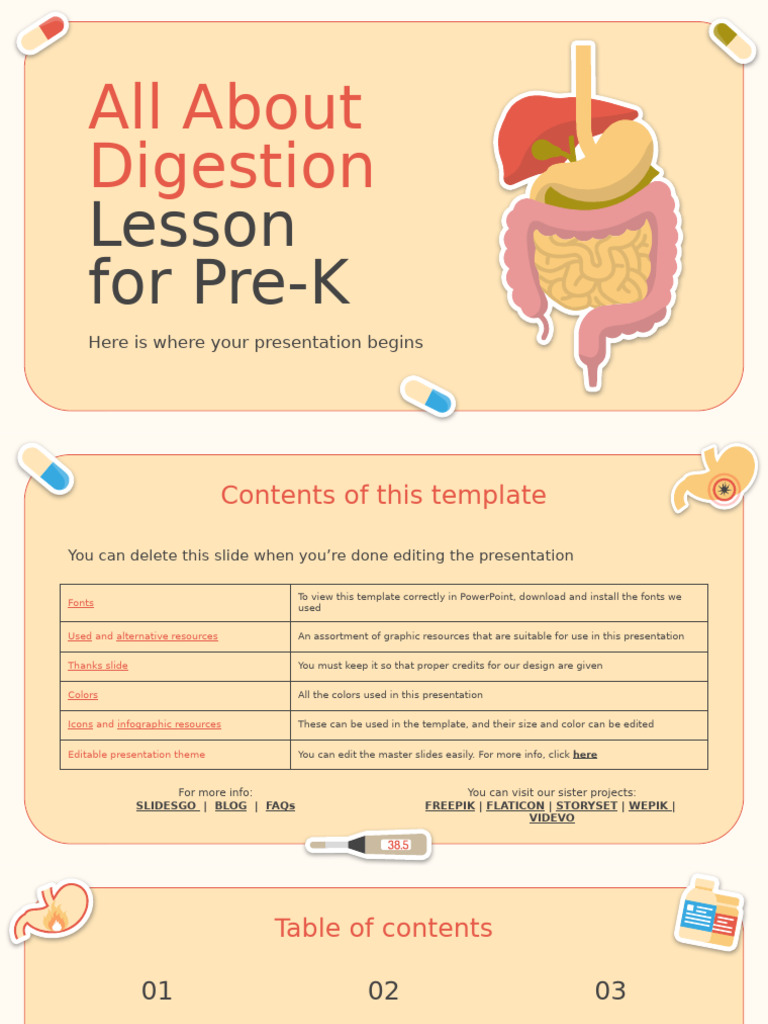 All About Digestion Lesson For Pre-K by Slidesgo | PDF