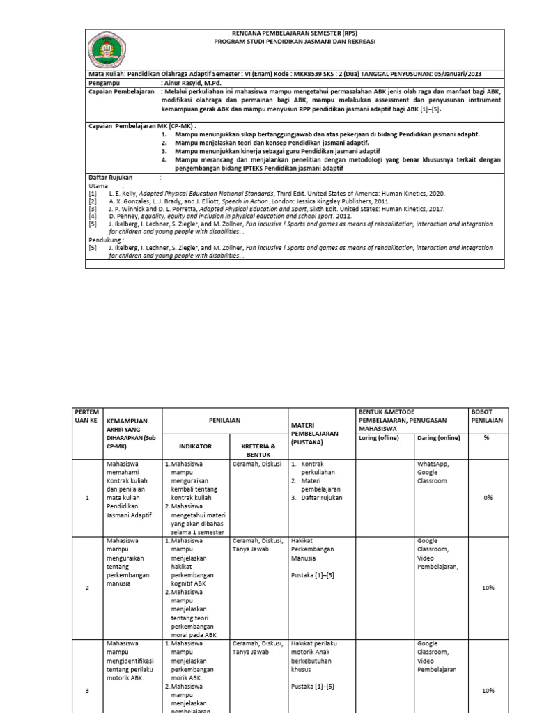 4 RPS Penjas Adaptif | PDF