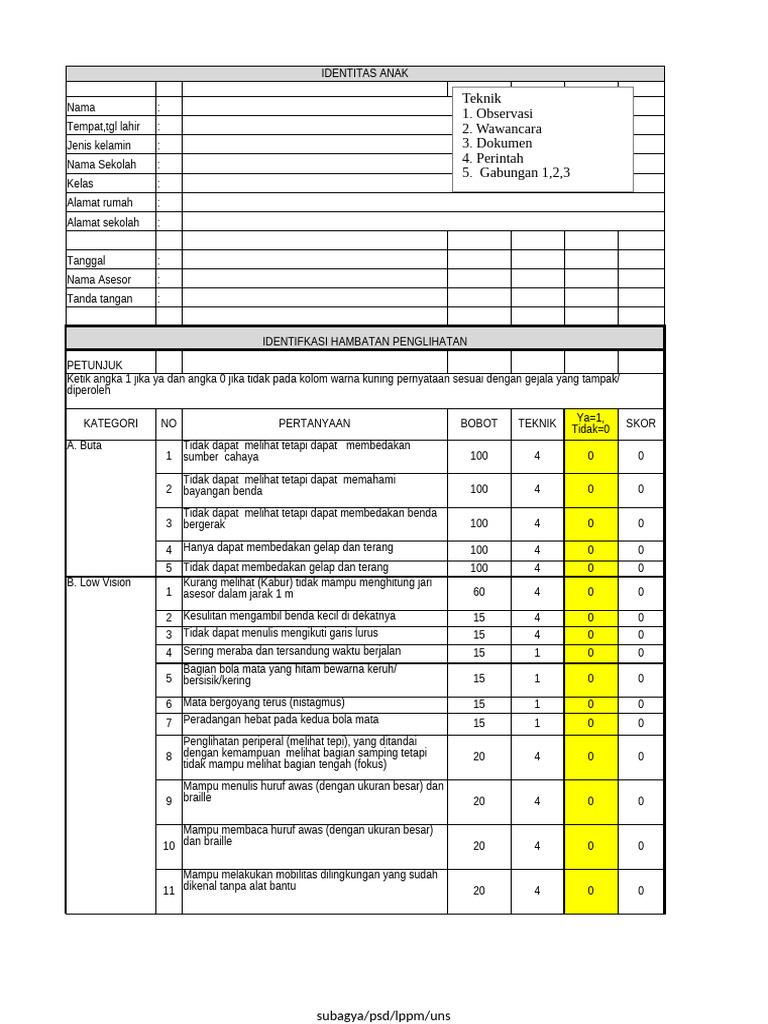 Instrumen Identifikasi PDBK 21 | PDF