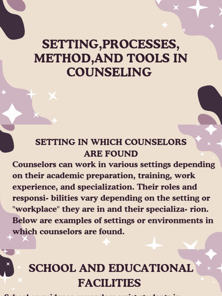 Setting, Processes, Method, and Tools in Counseling | PDF | Mental ...