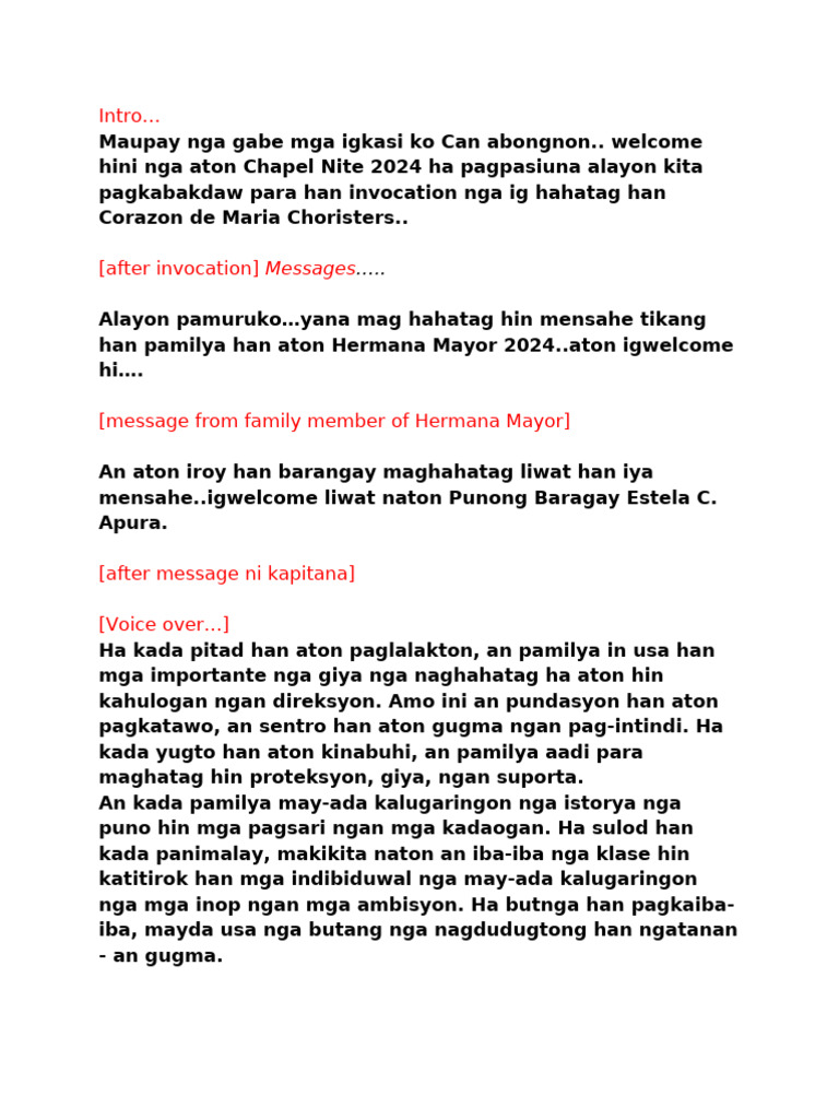 Chapel Nite Script | PDF