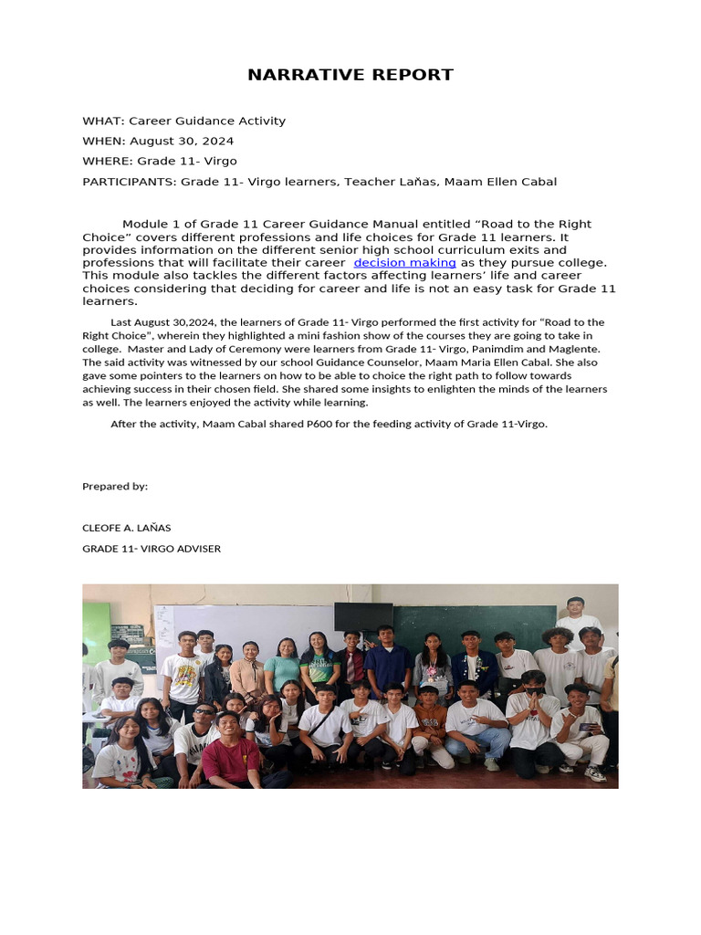 Narrative Report 2 | PDF | Career & Growth