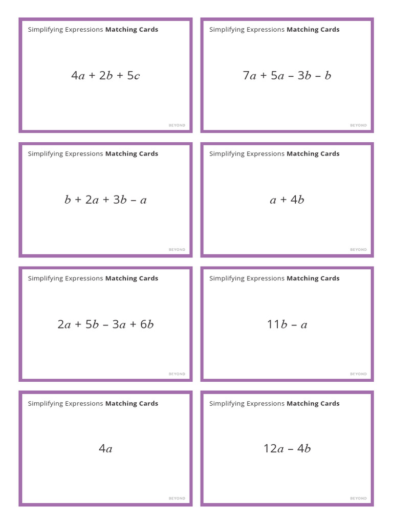 Simplifying Expressions Matching Cards | PDF