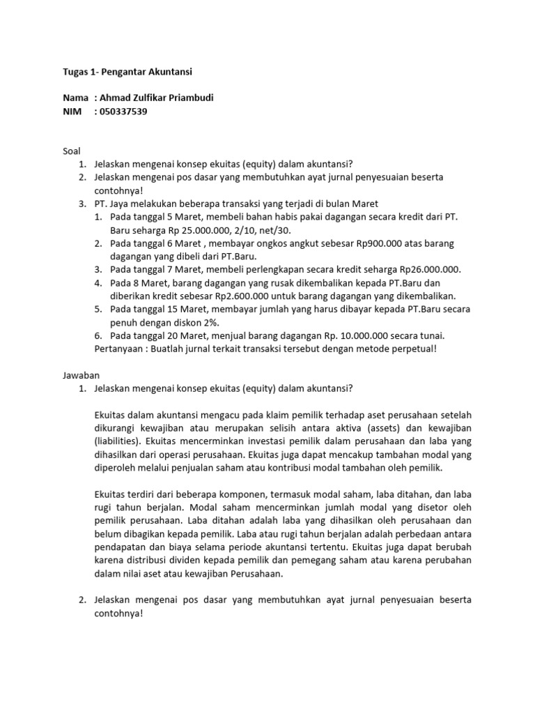 Tugas 1 - Pengantar Akuntansi | PDF
