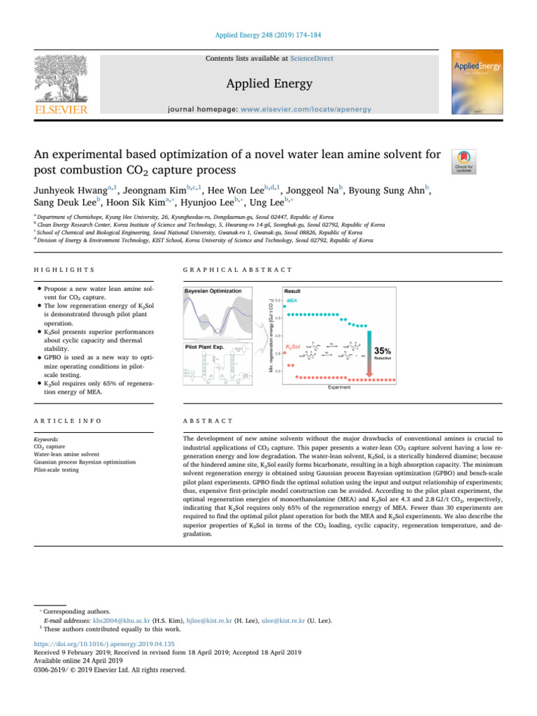 An Experimental Based Optimization of A Novel Water Lean Amine Solvent ...