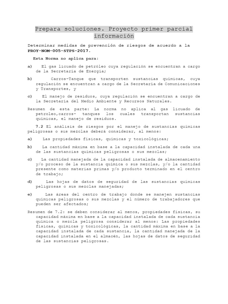 Proyecto Prepara Soluciones. PROY-NOM-005-STPS-2017 | PDF