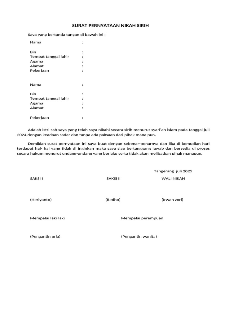 Surat Nikah Sirih. | PDF