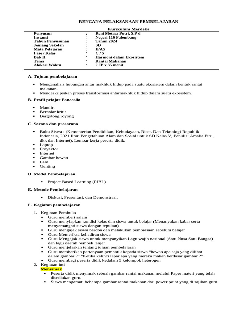 RPP Kurmer Ipas Bab Ii | PDF