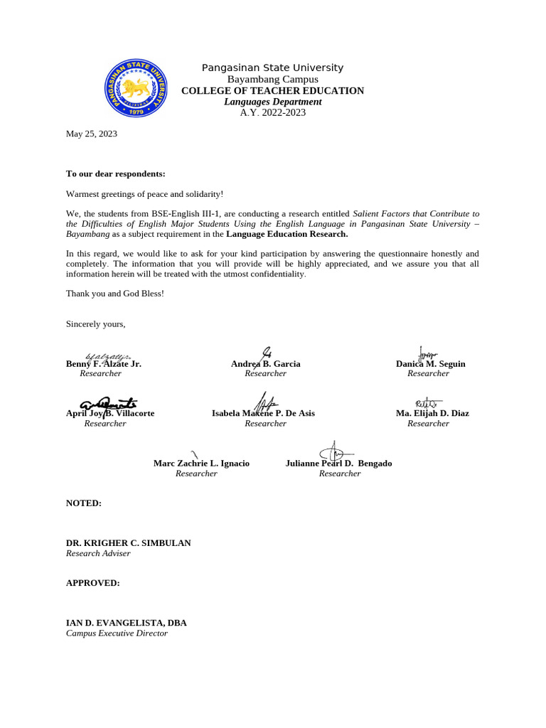 Letter To The Respondents | PDF