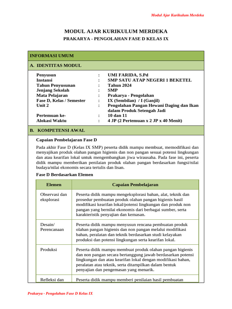 Modul Ajar Unit 2 Produk Setengah Jadi | PDF