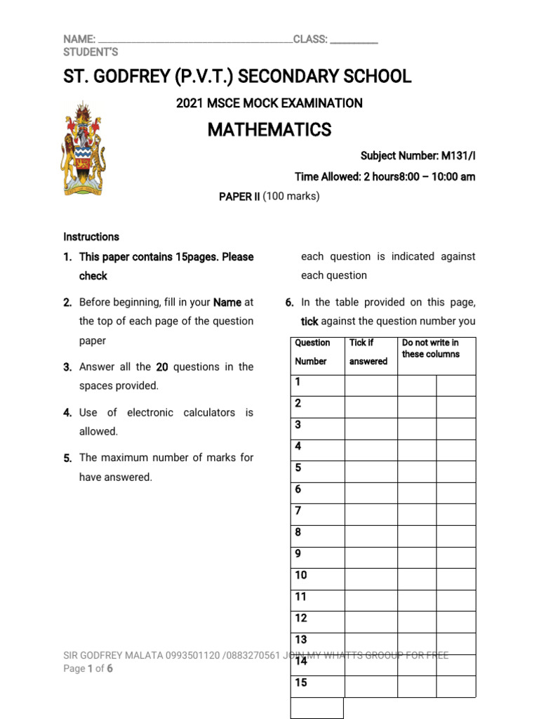2021 Mock Mathematics PP2 090830 | PDF